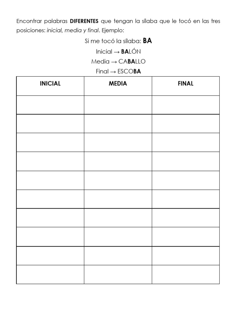 Actividad de Conciencia Silábica | PDF
