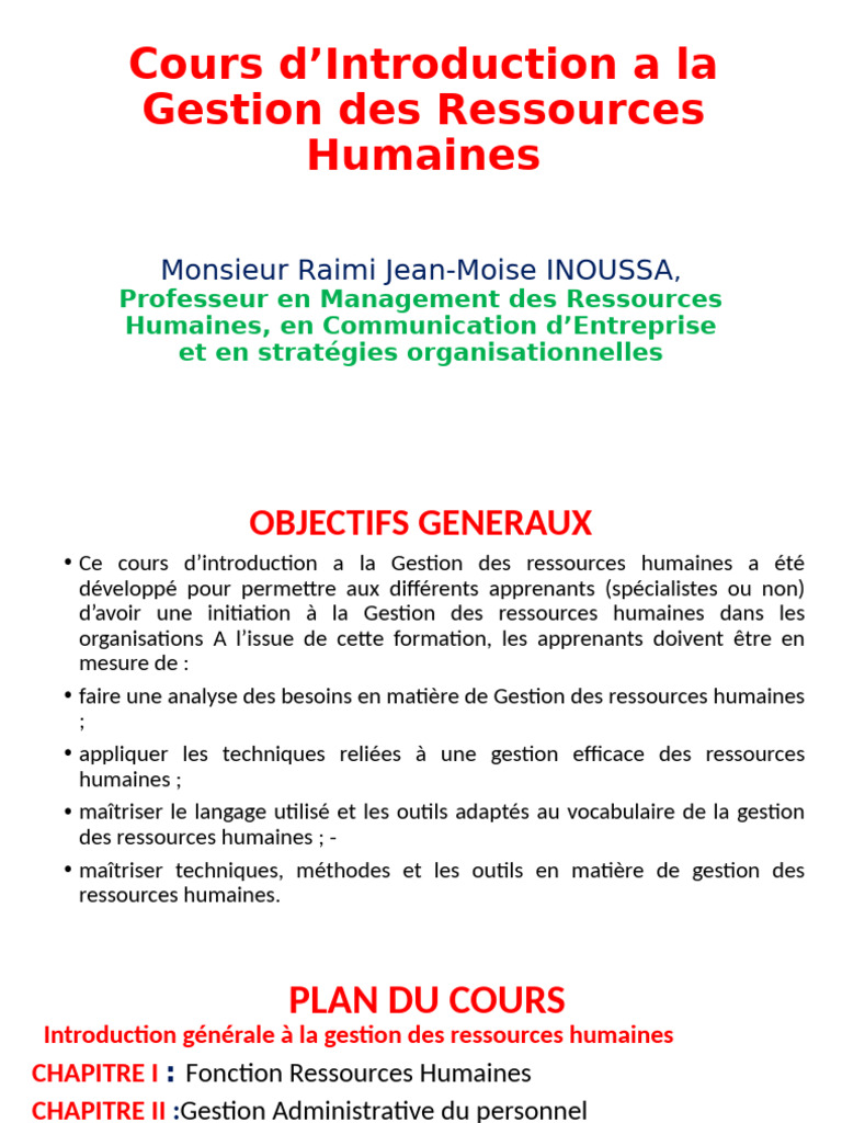 Cours D'introduction A La Gestion Des Ressources Humaines | PDF ...