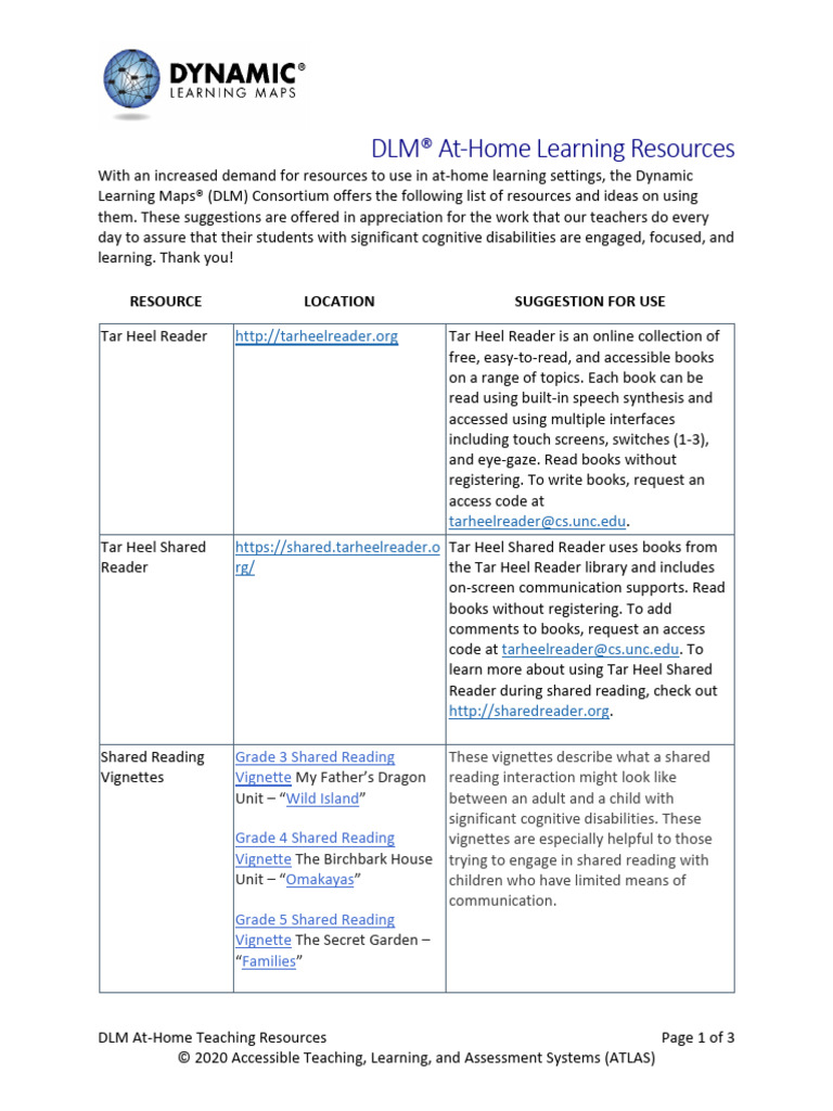Dde DLM at Home Teaching Resources Parentversion | PDF | Cognitive ...