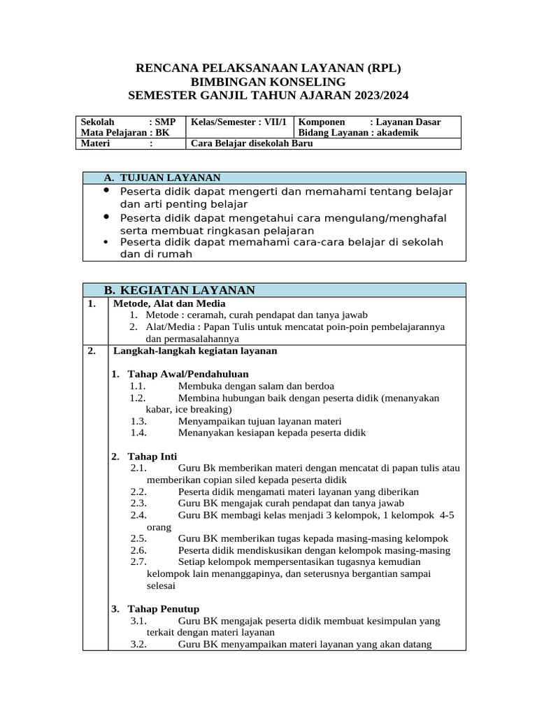 RPL BK Kelas VII Semester Ganjil | PDF