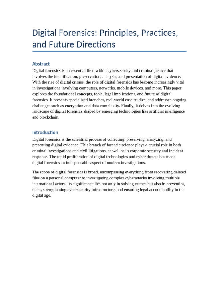 Digital Forensics: Principles and Future | PDF