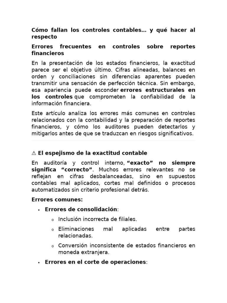 Cómo Fallan Los Controles Contables | PDF | Contabilidad | Auditoría