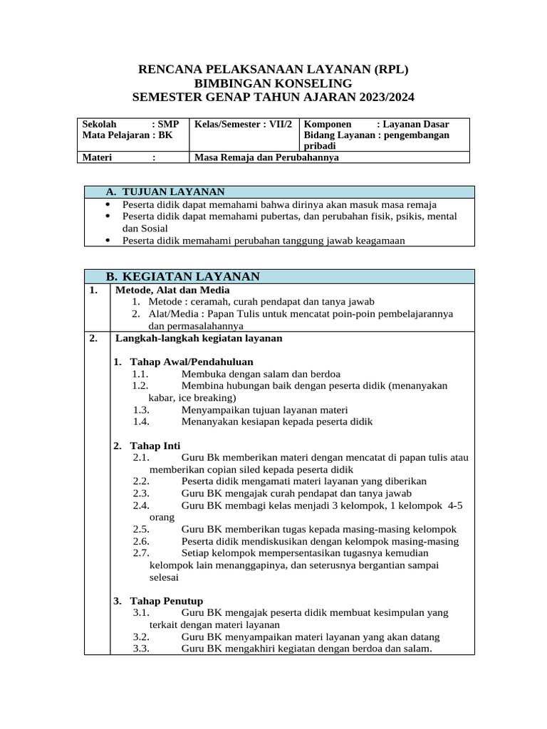 RPL BK Kelas VII Semester Genap | PDF