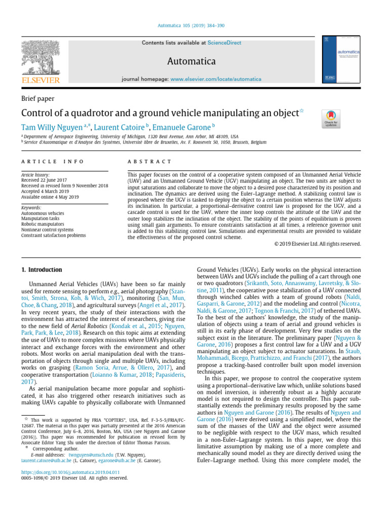 Quadrotor and Ground Vehicle Control | PDF | Force | Unmanned Aerial ...