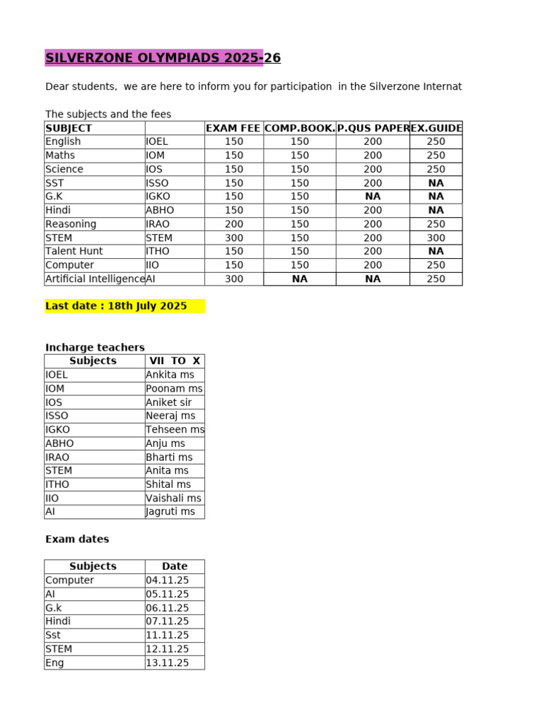 Silverzone Notice For 7th To 10th STD | PDF