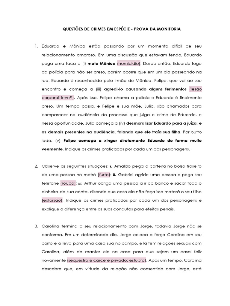 Questões de Crimes em Espécie | PDF | Homicídio | Roubo