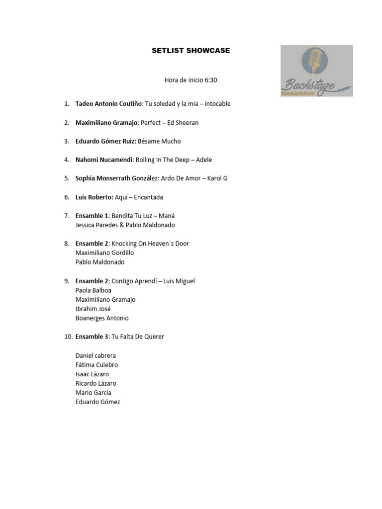 Setlist Showcase | PDF