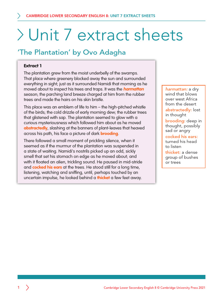 LS English 8 Extract Sheets Unit 7 | PDF