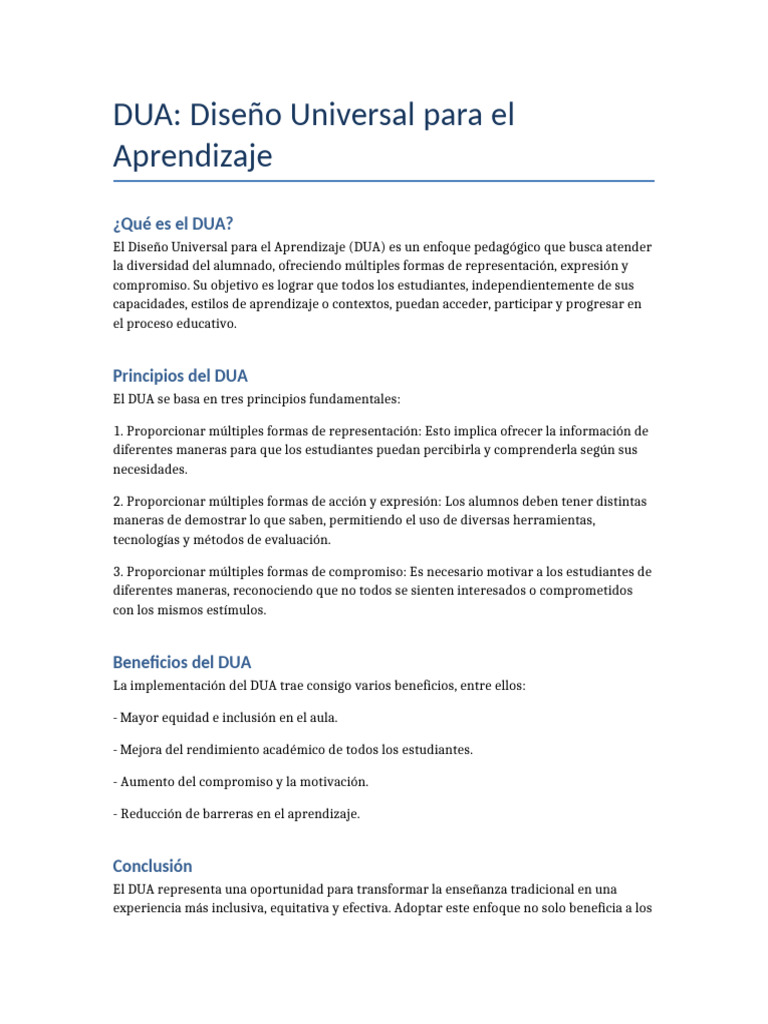 DUA Diseño Universal para El Aprendizaje | PDF