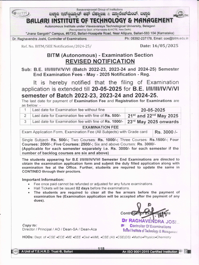Revised Notification - BE SEE May-July 2025 | PDF