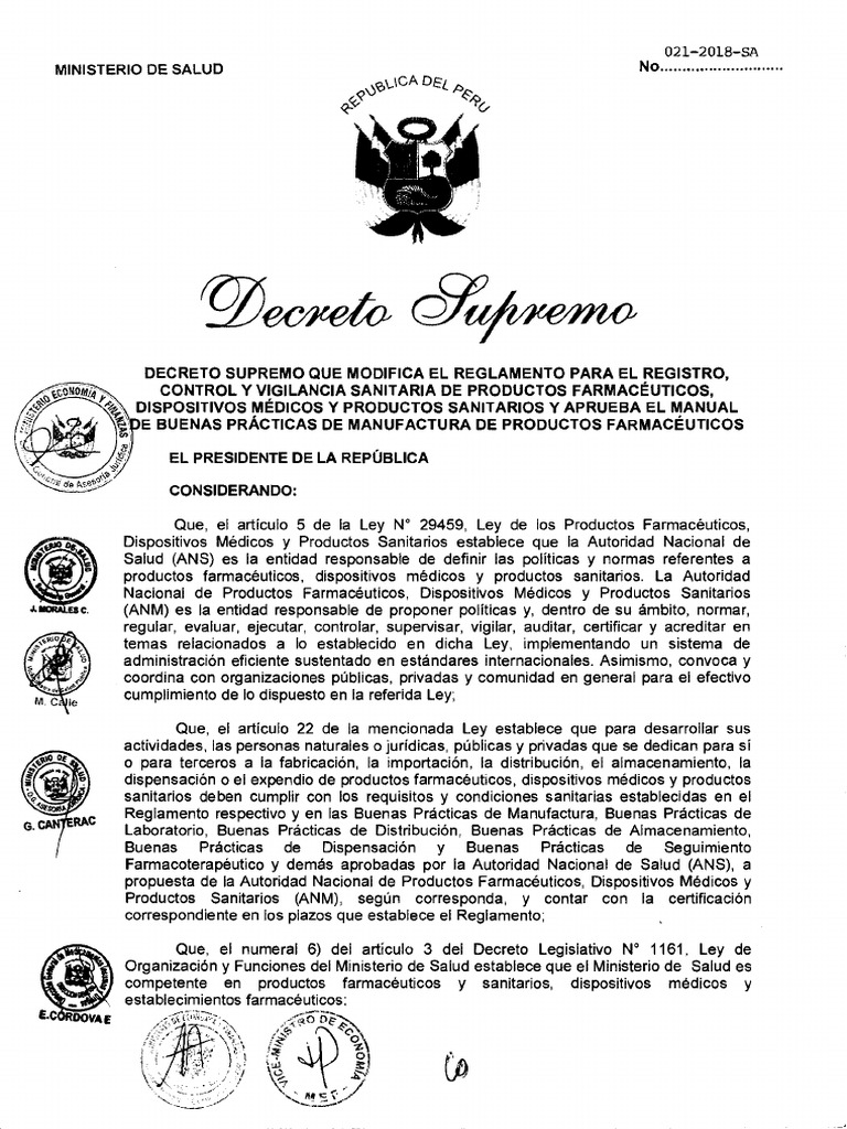 Decreto Supremo 021 2018 SA PERU | PDF
