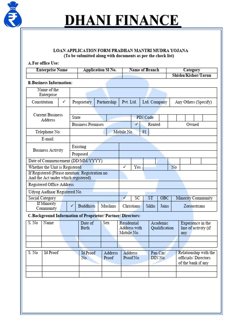Mudra Loan Application Form | PDF | Identity Document | Credit