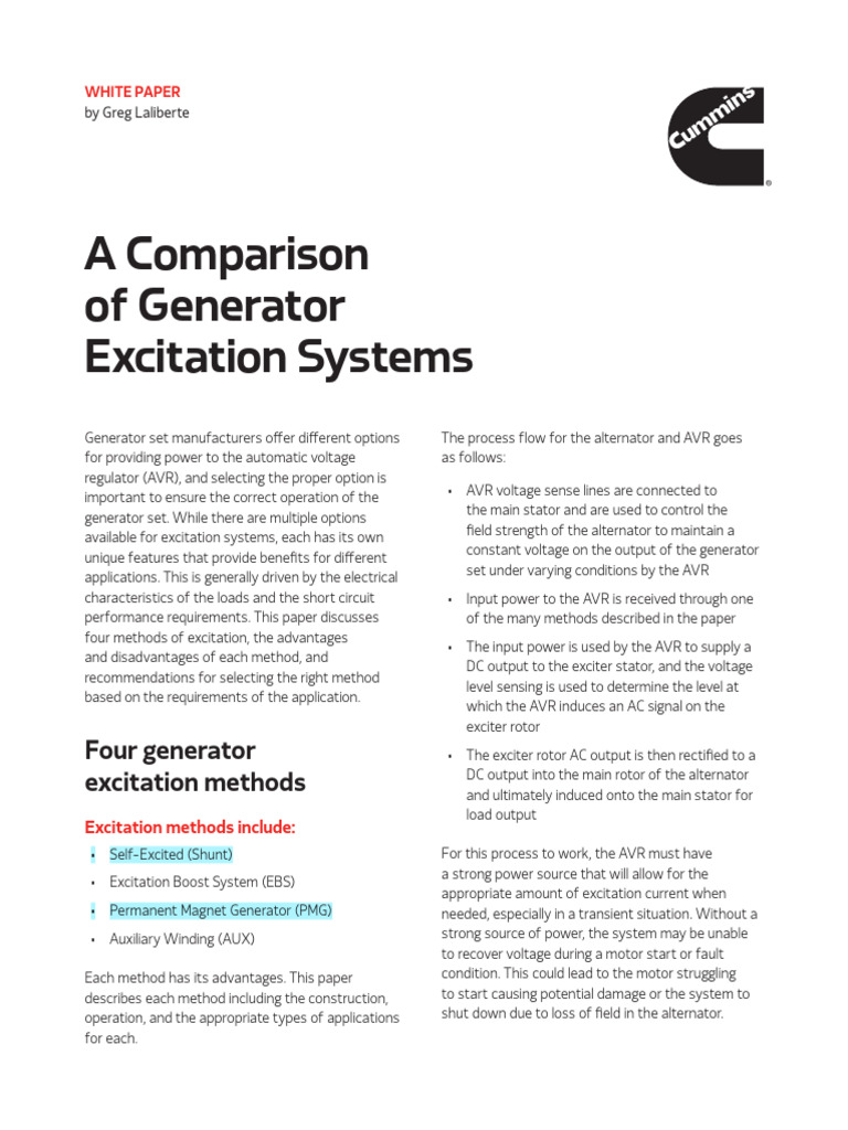 A Comparison of Generator Excitation Systems | PDF | Electric Generator ...