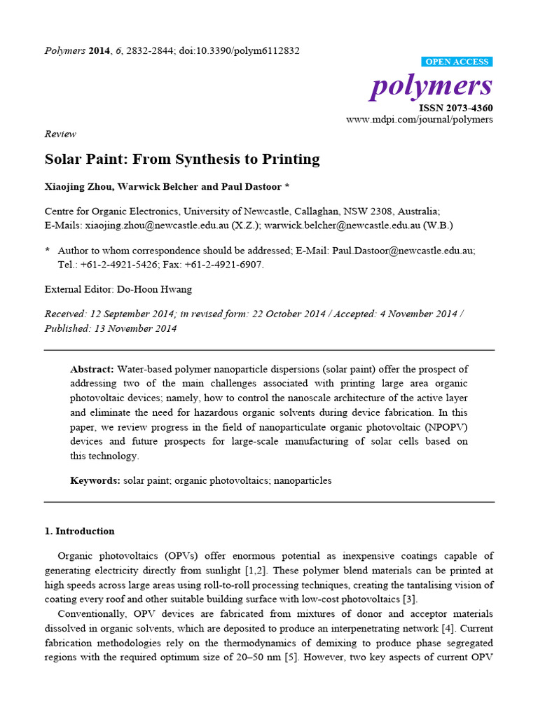 Solar Paint From Synthesis To Printing | PDF | Nanoparticle | Chemistry