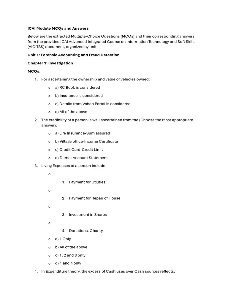 ICAI Module MCQs and Answers | PDF | Accounts Payable | Receipt