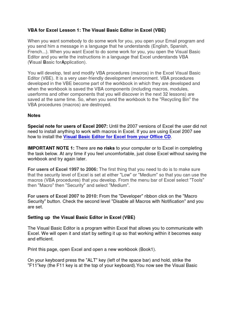VBA For Excel | PDF | Visual Basic For Applications | Microsoft Excel