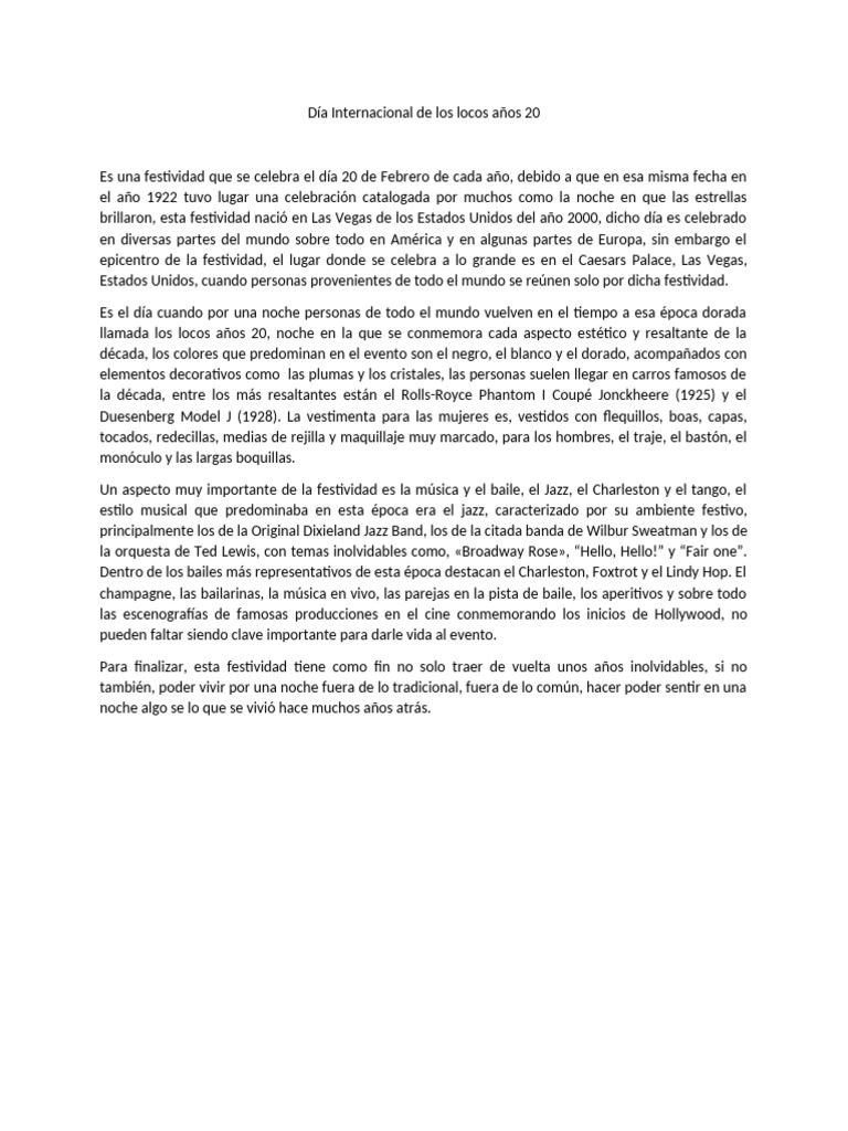 Día de Los Locos Años 20 | PDF | Las artes escénicas