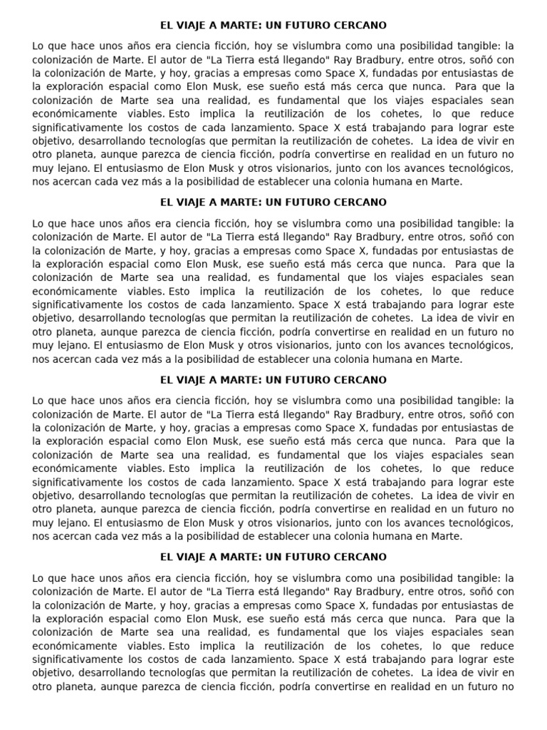 El Viaje A Marte | PDF | Espacio X | Vuelo espacial