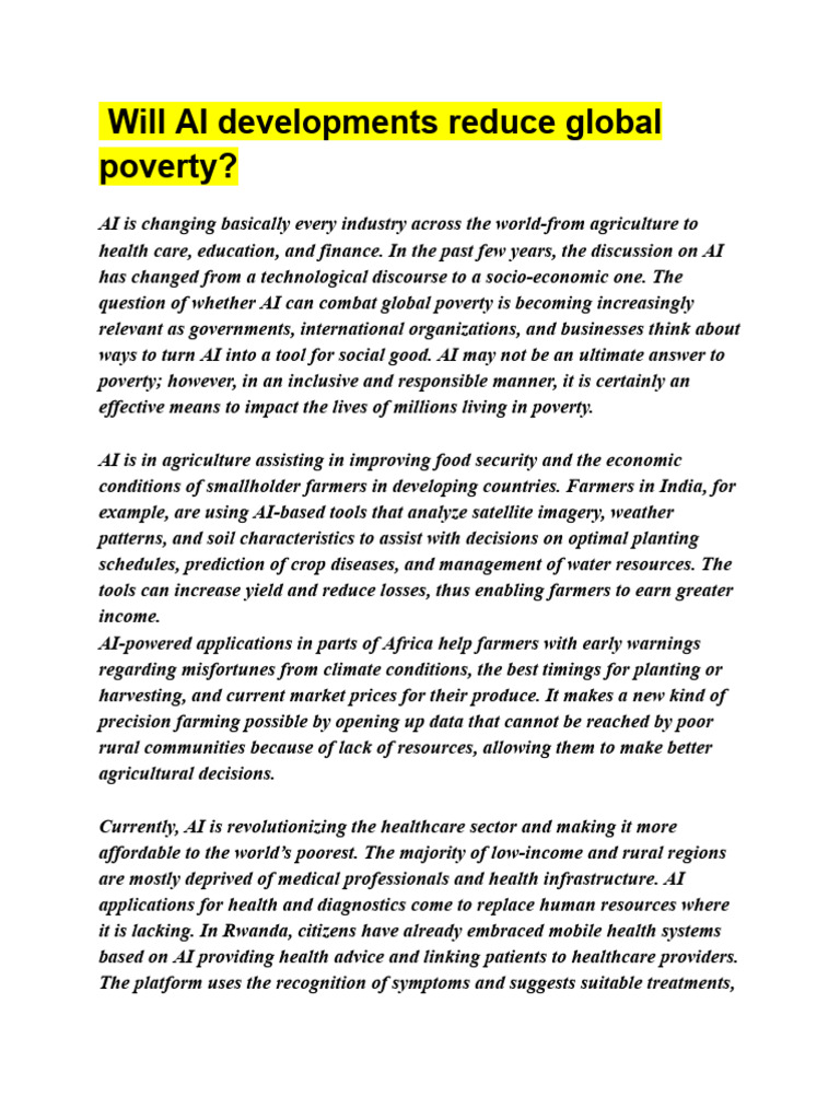 AI's Role in Reducing Global Poverty | PDF | Poverty | Poverty ...