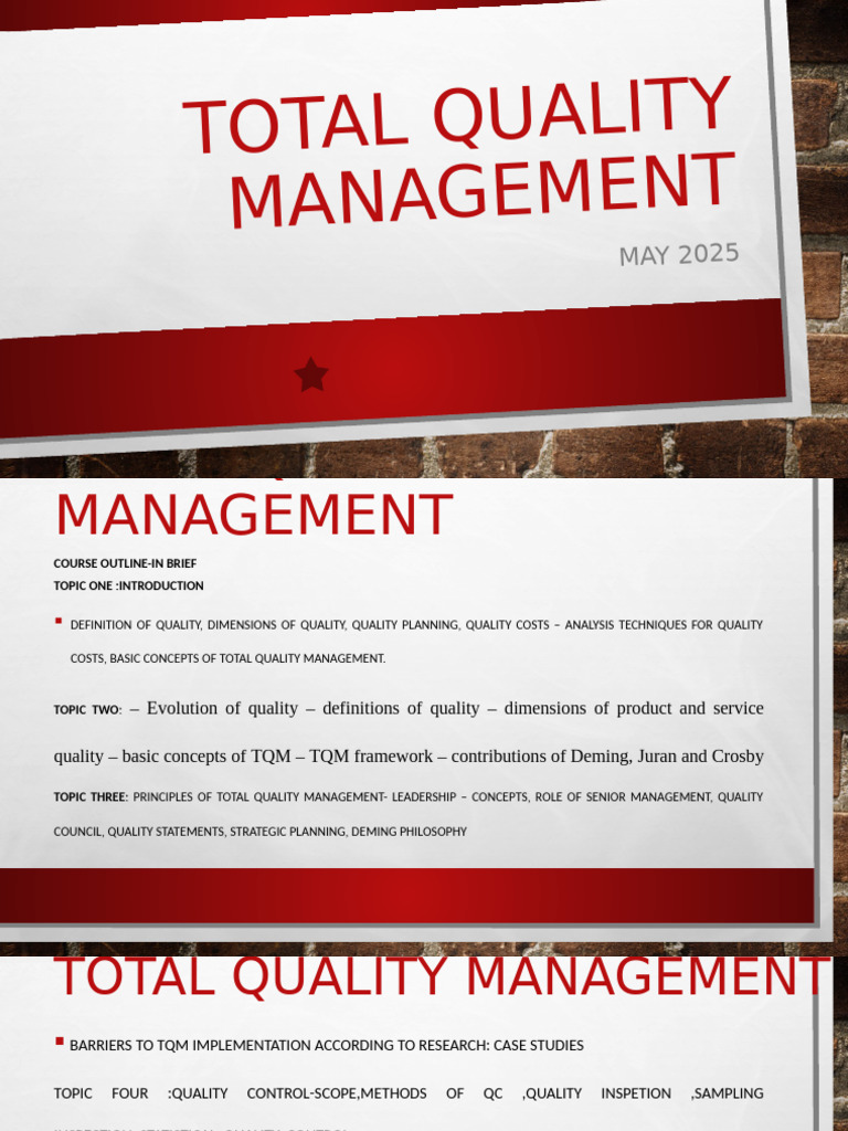 Total Quality Management - Topic 1 To 3 | PDF | Quality Assurance ...