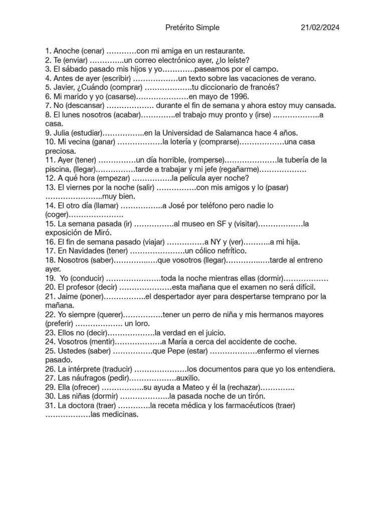 Ejercicios Preterito | PDF