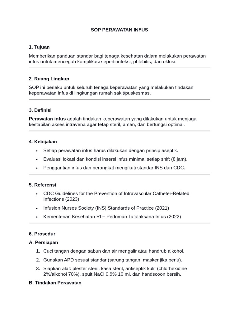 Sop Perawatan Infus | PDF