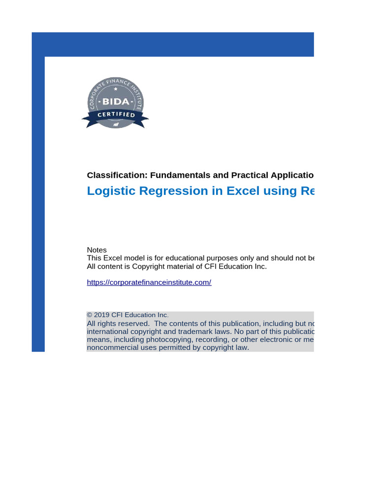 Logistic Regression Excel Regressit | PDF | Receiver Operating Characteristic | Regression Analysis