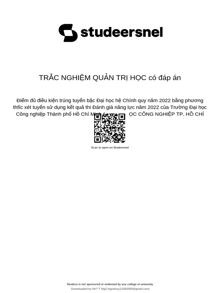 Trac Nghiem Quan Tri Hoc Co Dap An | PDF