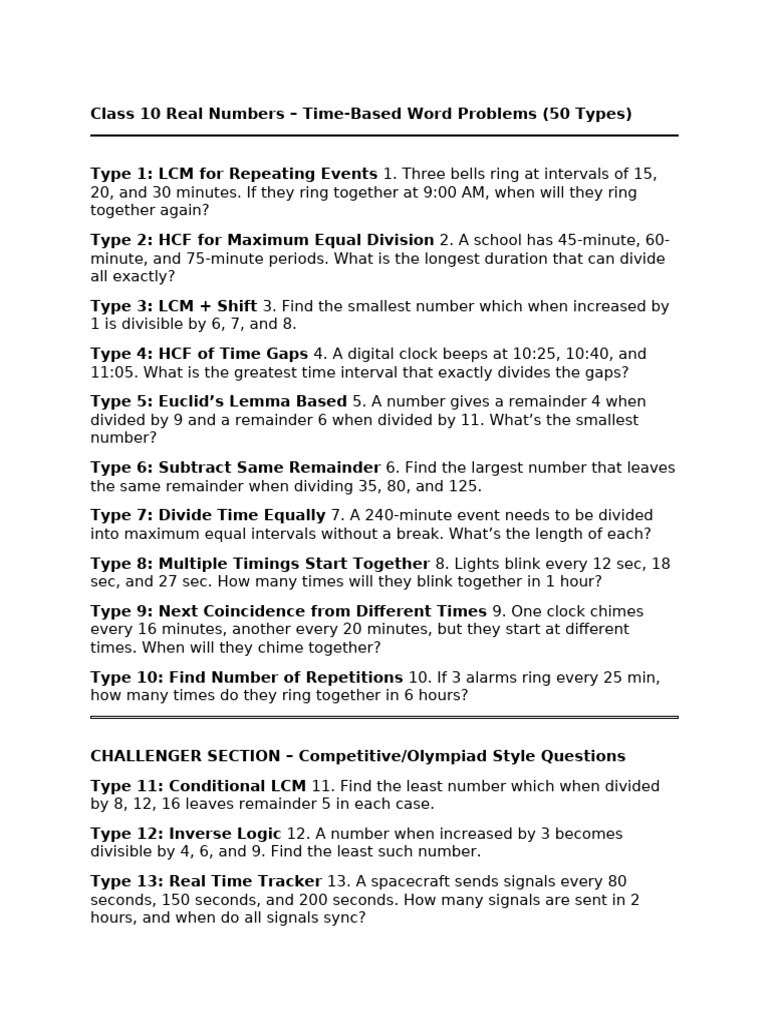 Real Numbers Time Questions | PDF | Arithmetic | Mathematics