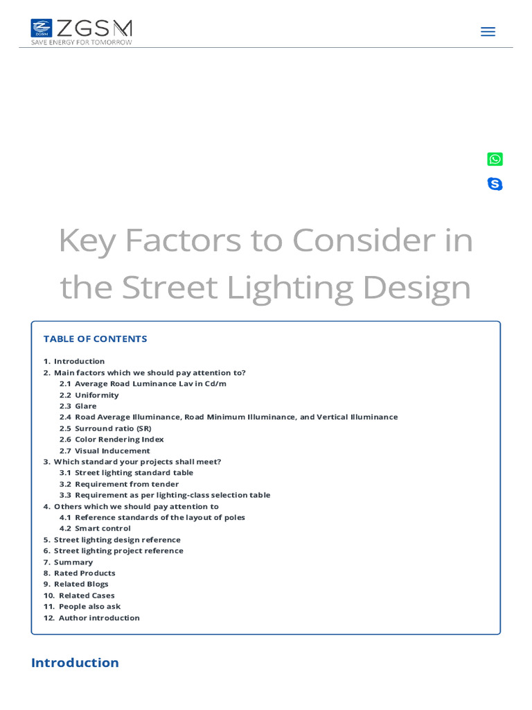 Key Factors in Street Lighting Design | PDF | Lighting | Street Light
