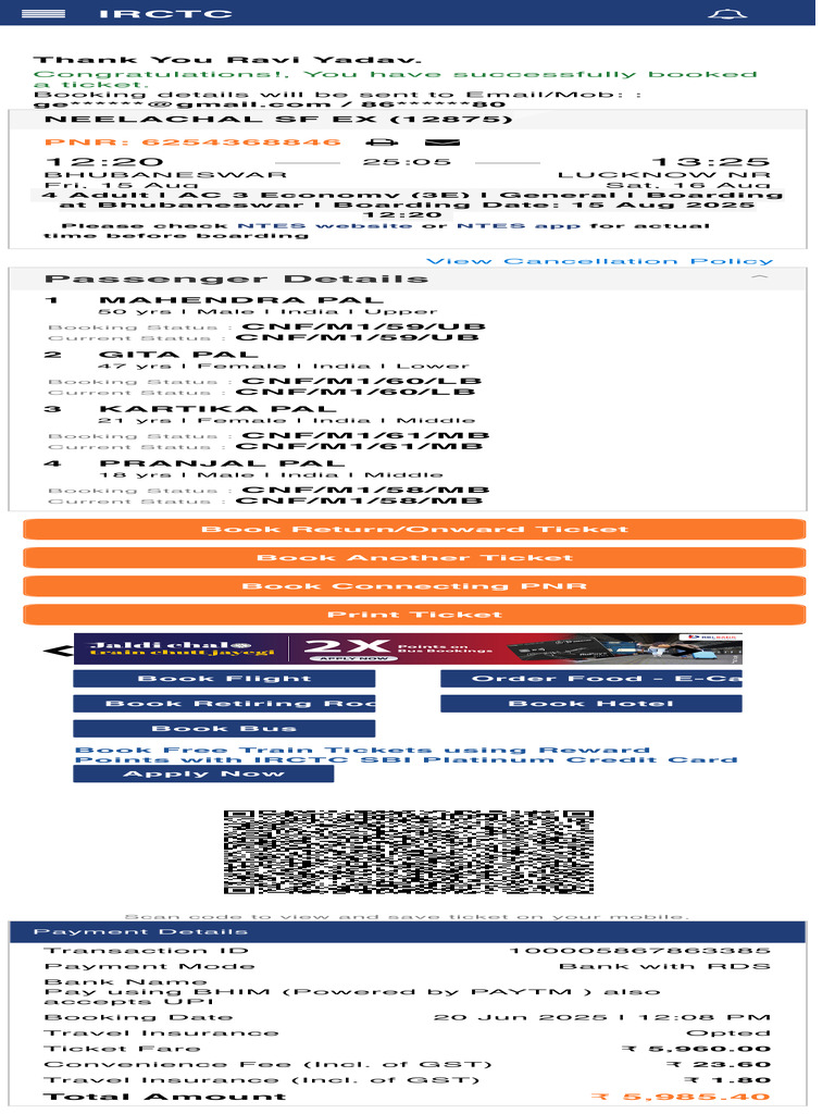 IRCTC Ticket Booking Confirmation | PDF