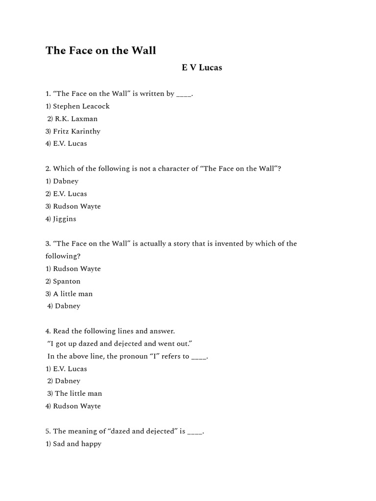 The Face On The Wall Questions - 080441 | PDF