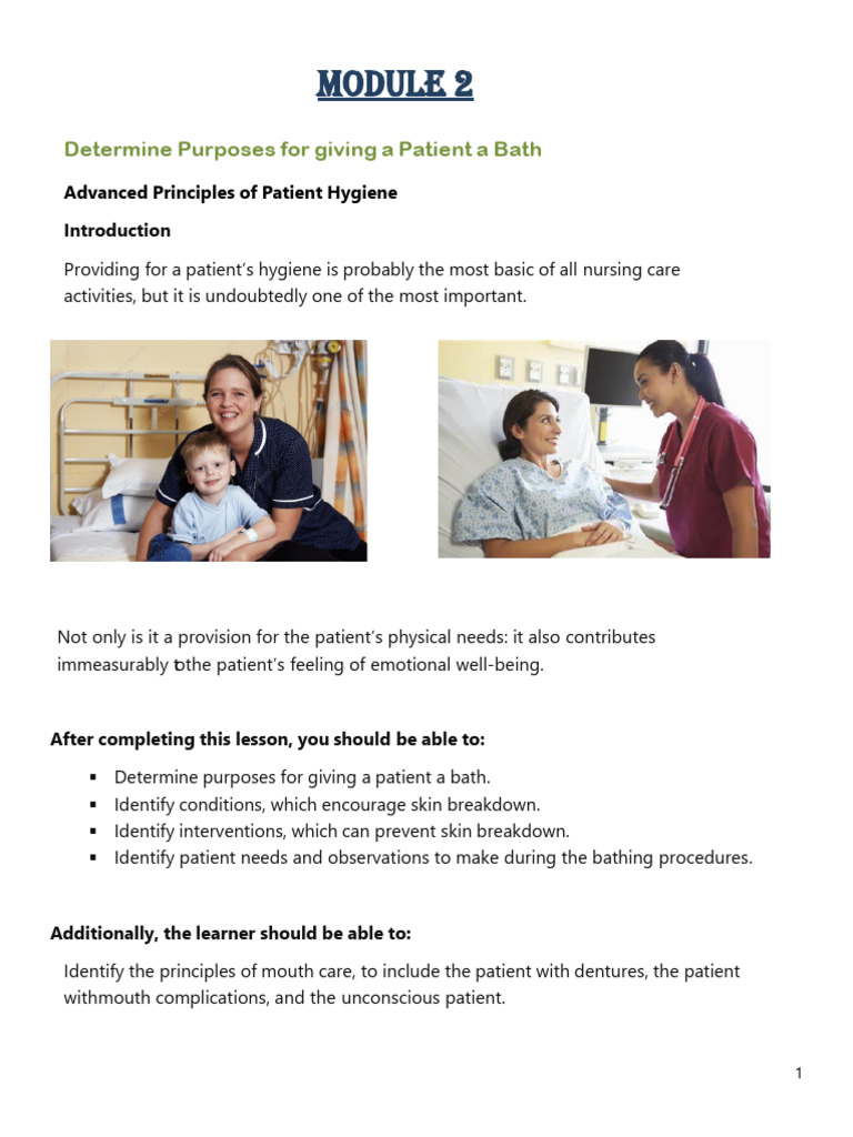 Patient Bathing: Hygiene & Care Principles | PDF | Dentures | Hygiene