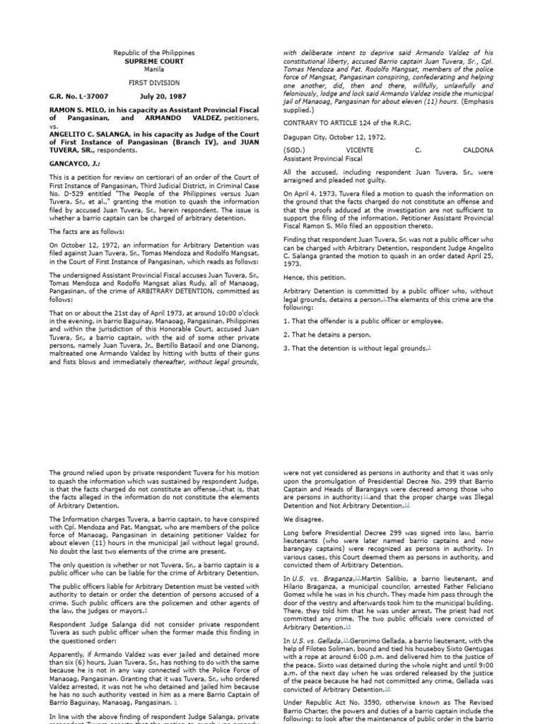 Supreme Court Ruling on Arbitrary Detention | PDF | Detention ...