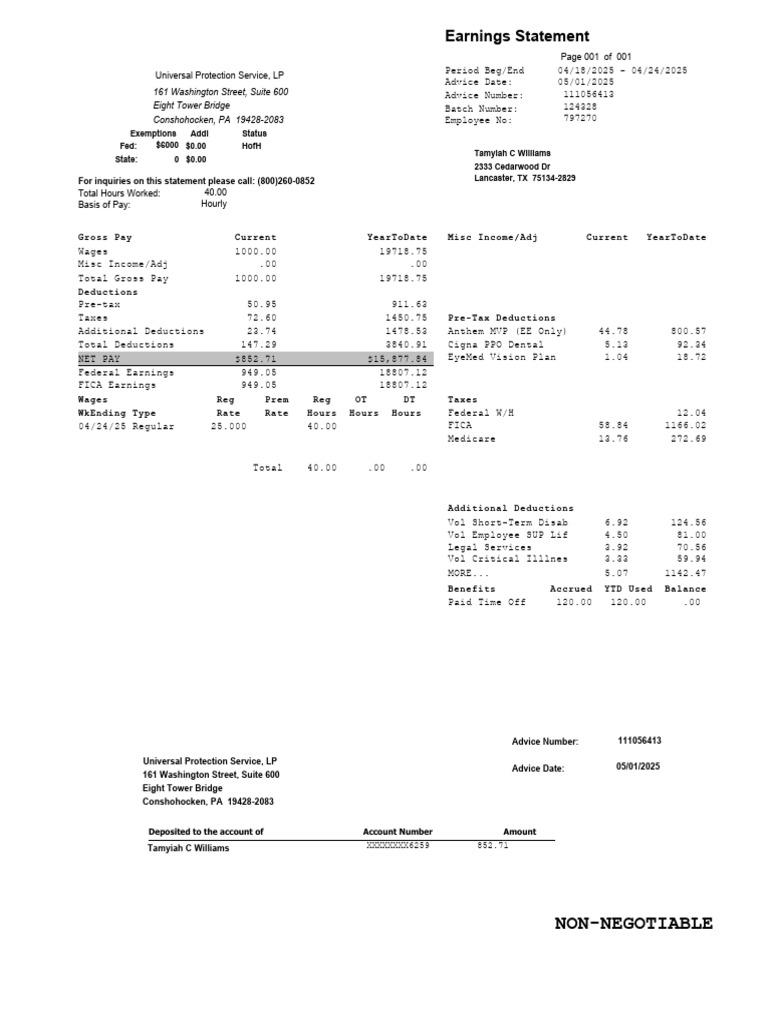 Earnings Statement: Non-Negotiable | PDF | Tax Deduction | Economy Of ...