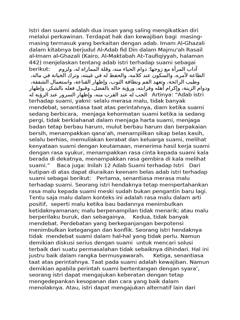 Adab Istri Terhadap Suami Menurut Al-Ghazali | PDF