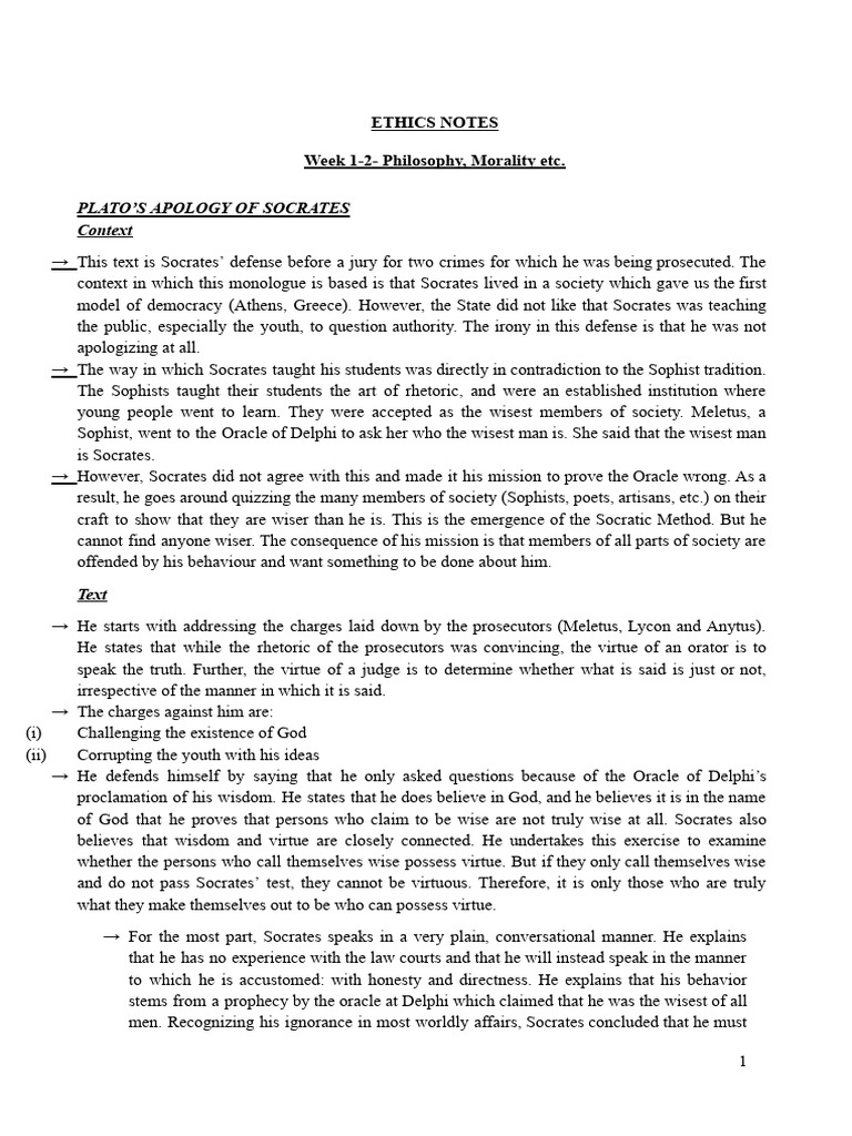 Ethics Notes | PDF | Socrates