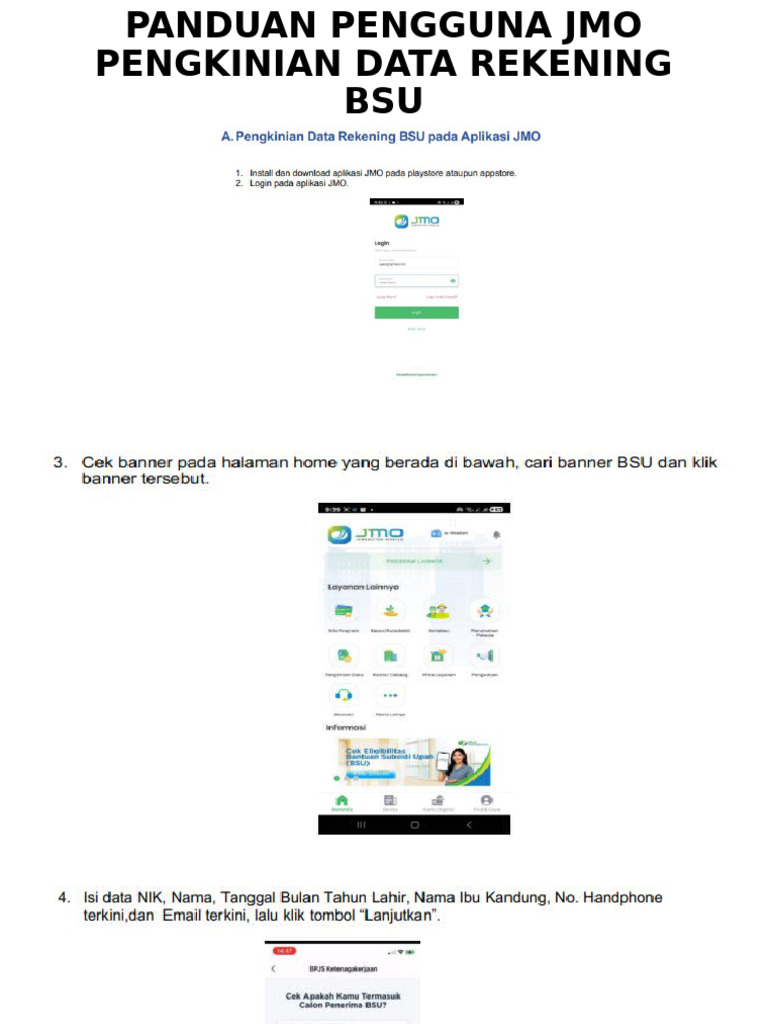 Panduan Pengguna Jmo Pengkinian Data Rekening Bsu | PDF