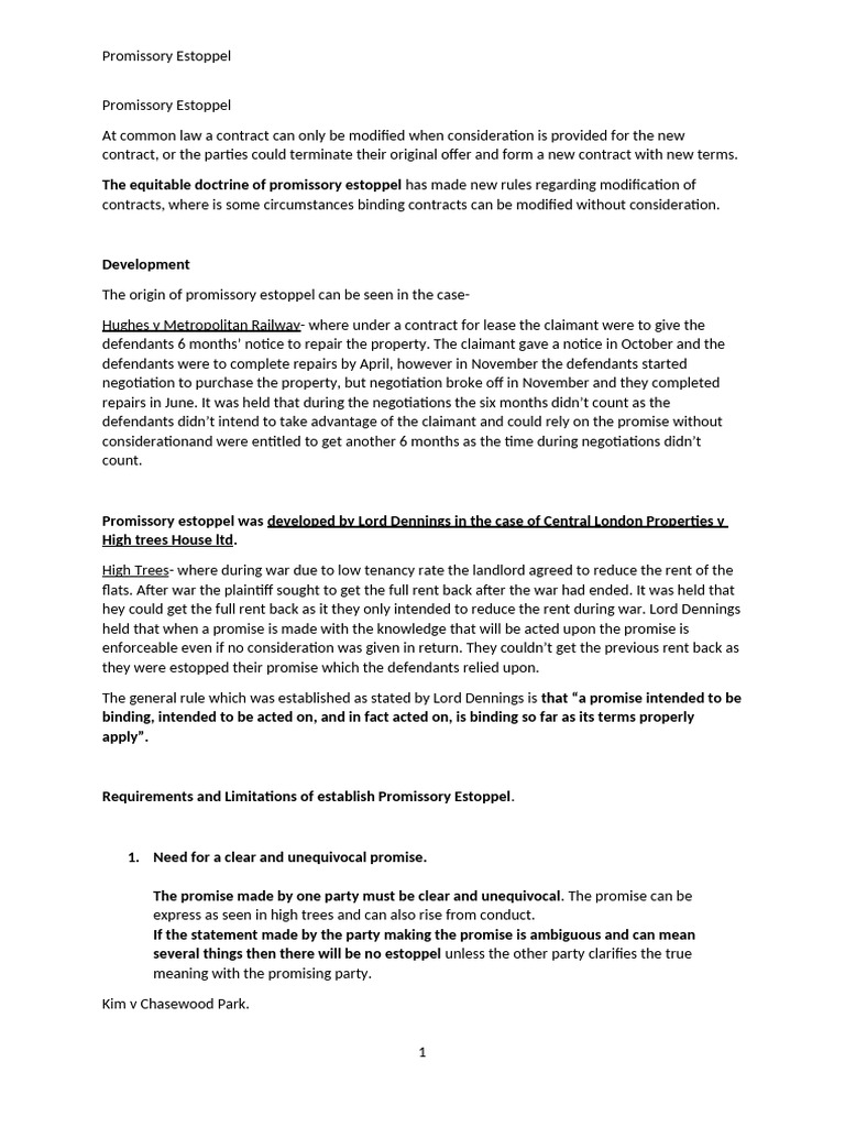 Understanding Promissory Estoppel in UK Law | PDF | Estoppel | Contract Law