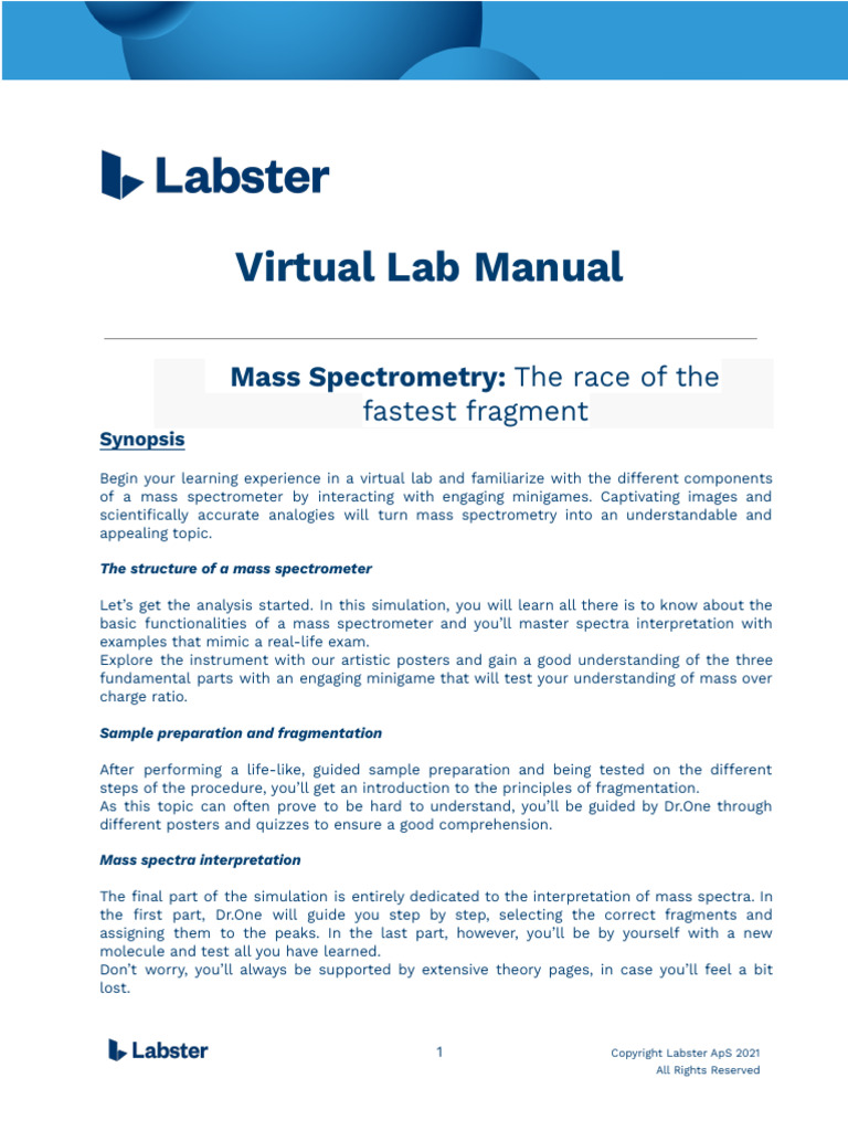 Mass Spectrometry Virtual Lab Guide | PDF | Mass Spectrometry | Time Of ...