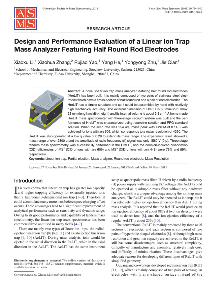 Linear Ion Trap Mass Analyzer | PDF | Mass Spectrometry | Mass