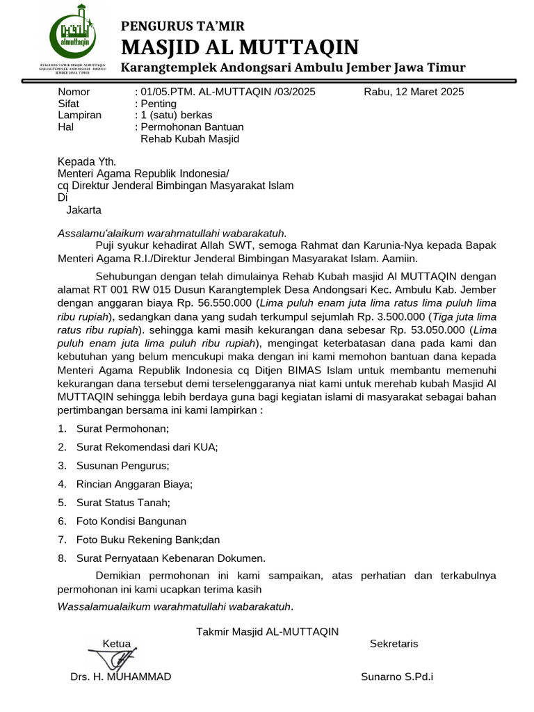 Proposal Rehab Masjid SIMAS | PDF