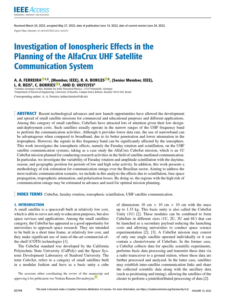 Investigation of Ionospheric Effects in The Planning of The AlfaCrux UHF Satellite Communication ...