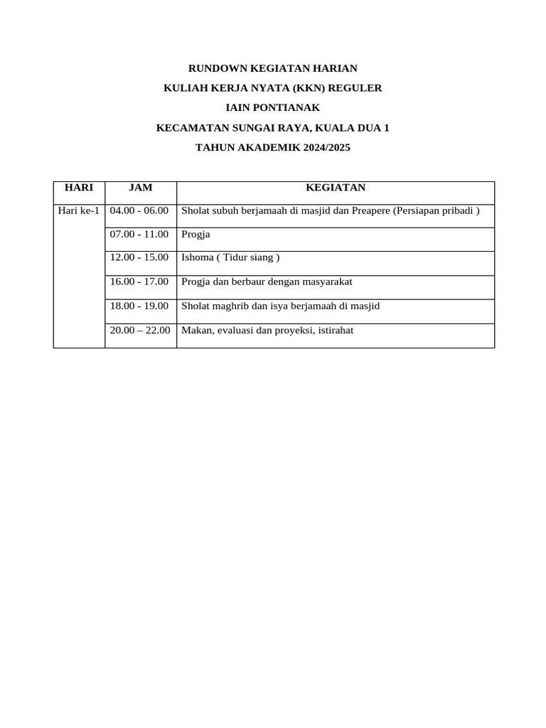 Rundown Kegiatan Harian | PDF