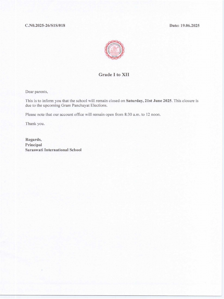 Holiday Circular - 21st June 2025 | PDF