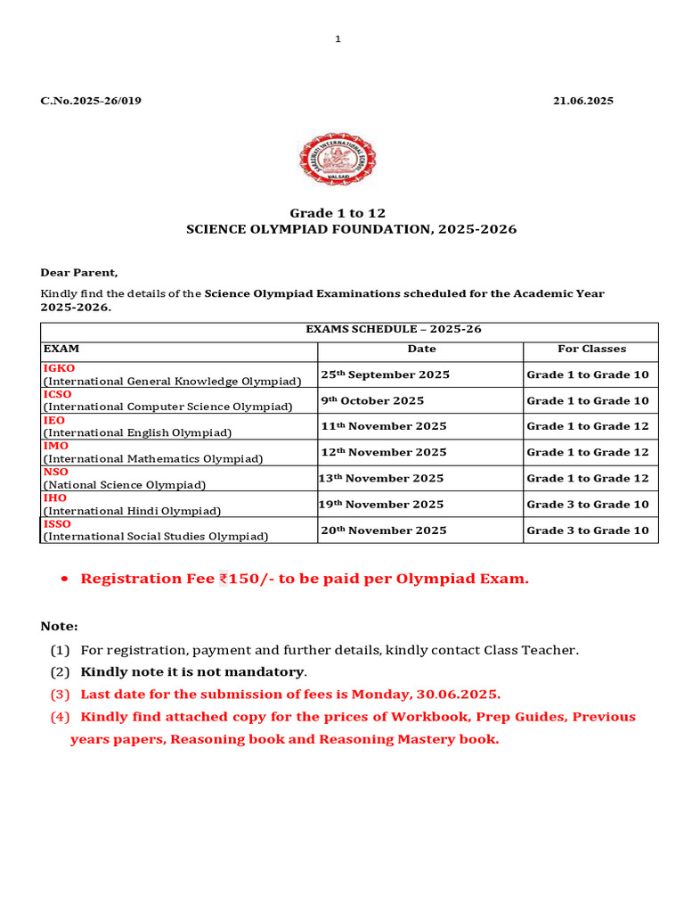 SOF Circular 2025-26 | PDF