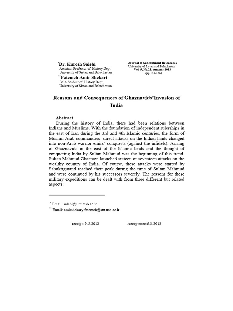 Ghaznavids' Invasion of India: Causes & Effects | PDF | Caliphate