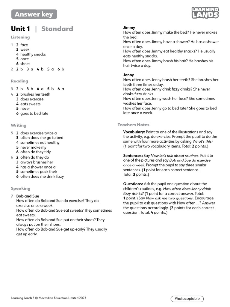 Learning Lands 3 Tests U01 Answer Key | PDF