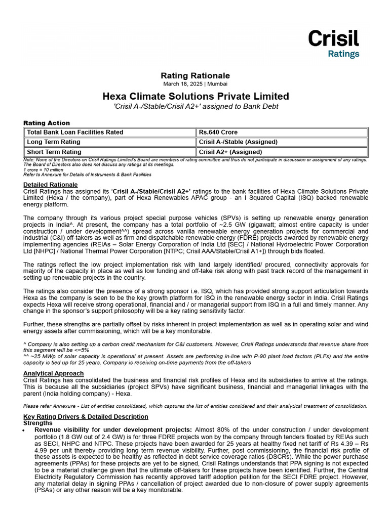 Hexa - Rating Rationale - Crisil Ratings - March 18, 2025 | PDF ...