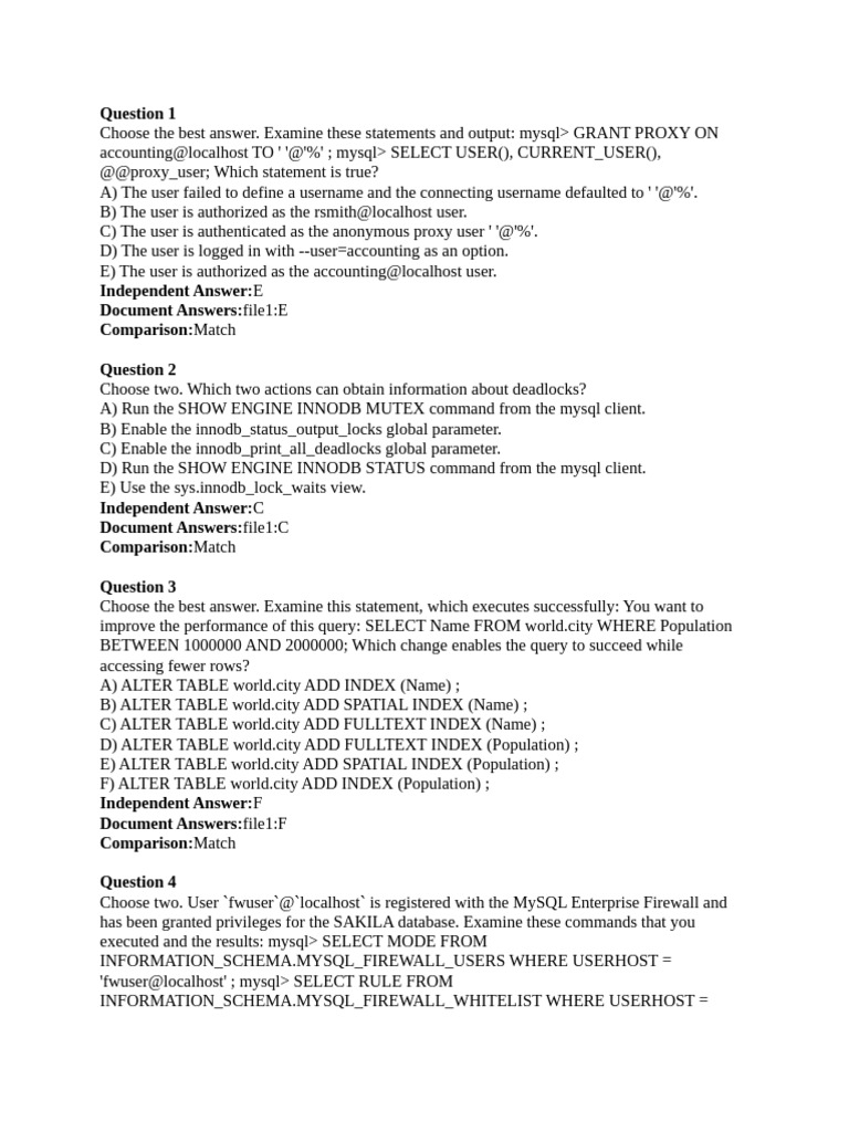 Merged Questions Feedback v3 | PDF | My Sql | Databases
